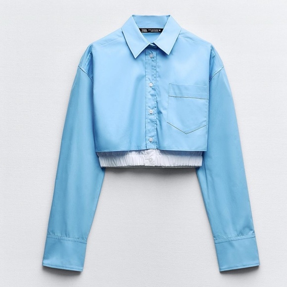 Zara | Tops | Zara Light Blue Cropped Shirt | Poshmark